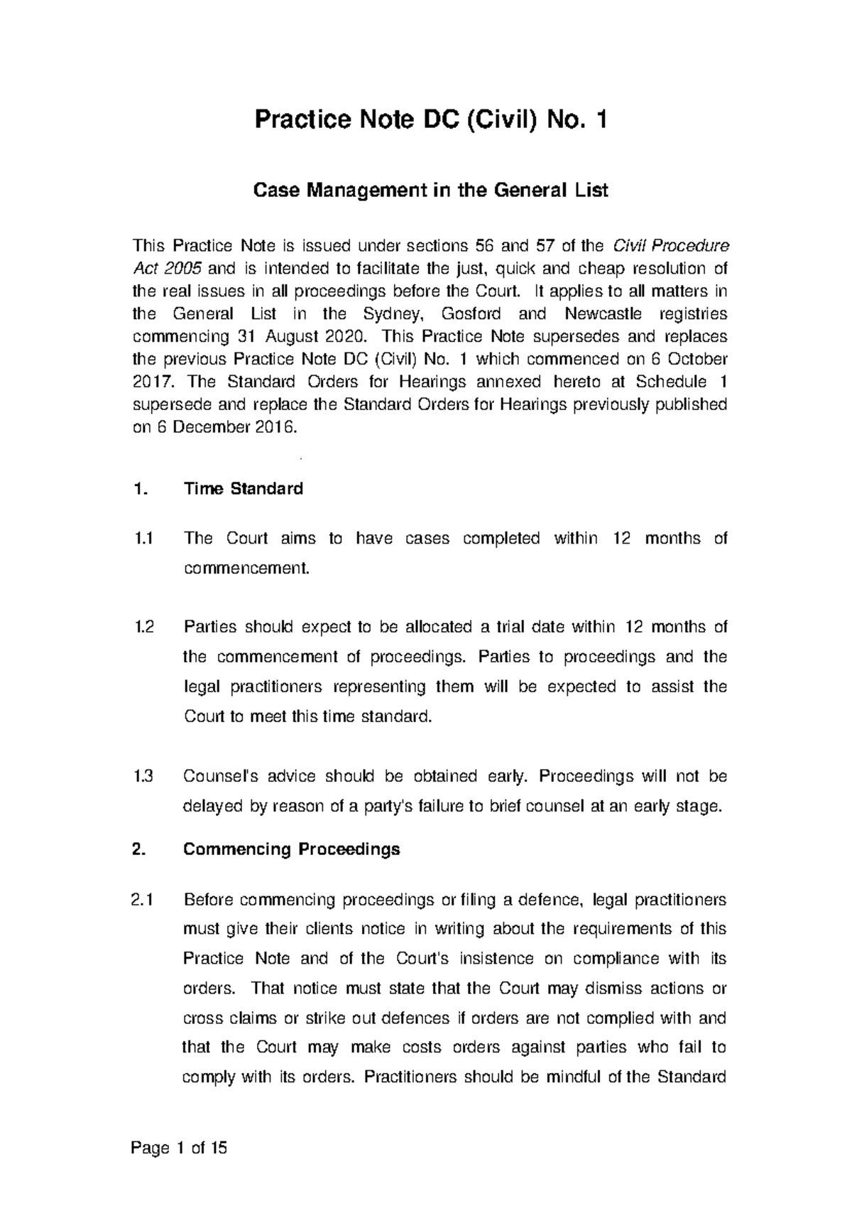 District Court Civil Practice Note 1: Case Management Guidelines - Studocu