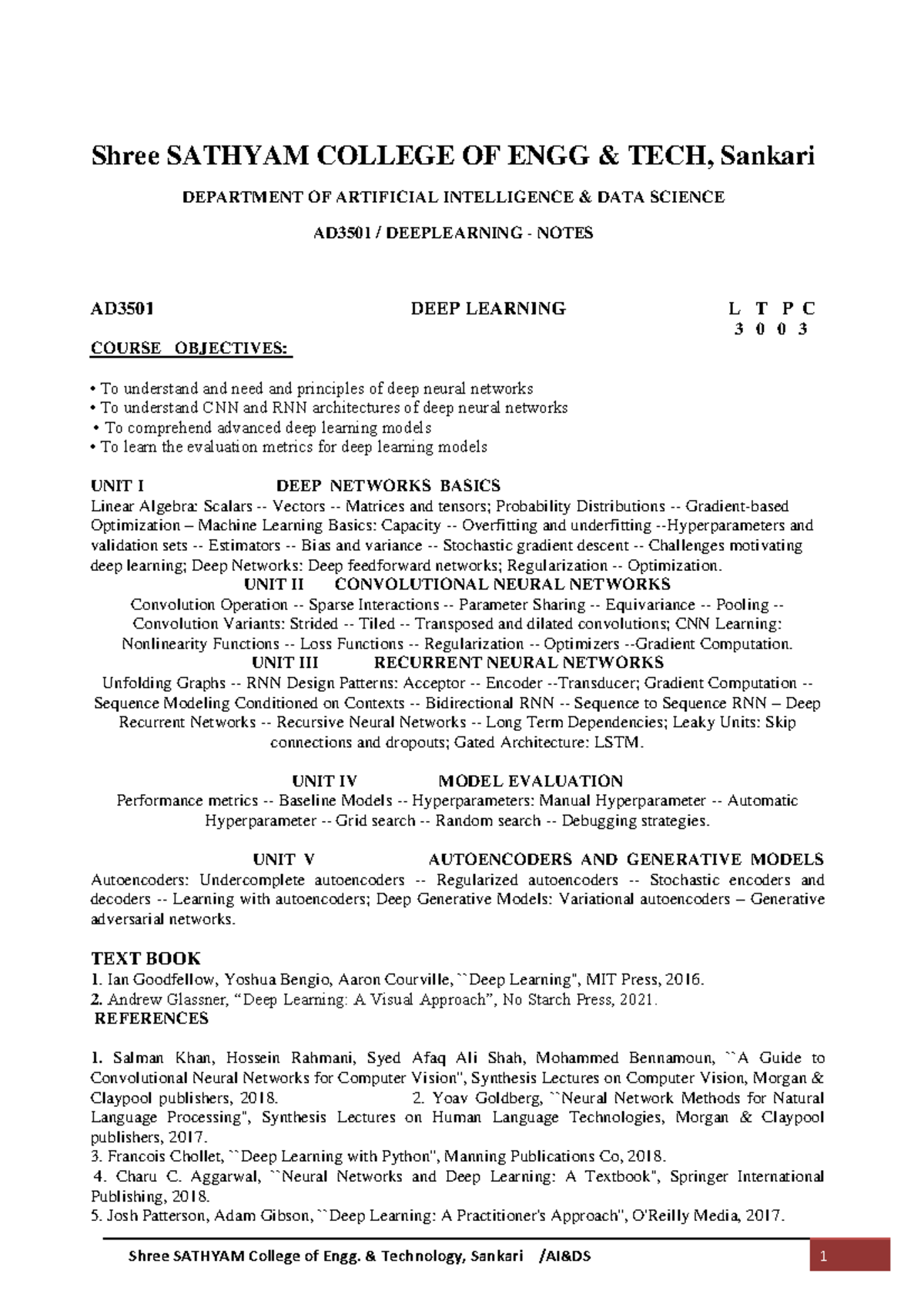 AD3501 Deep Learning Notes: Concepts, Architectures & Techniques - Studocu