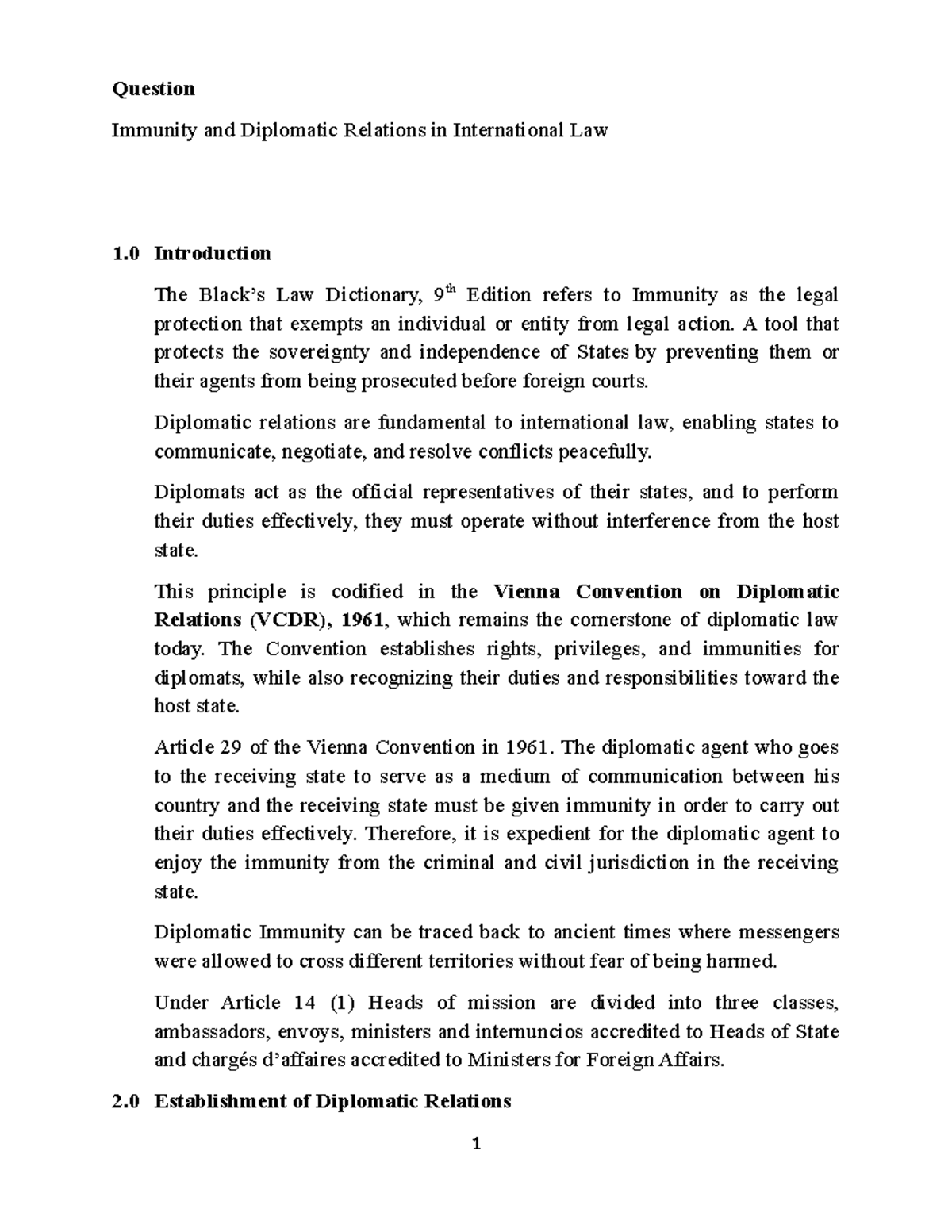 Immunity and Diplomatic Relations in International Law: An Overview ...