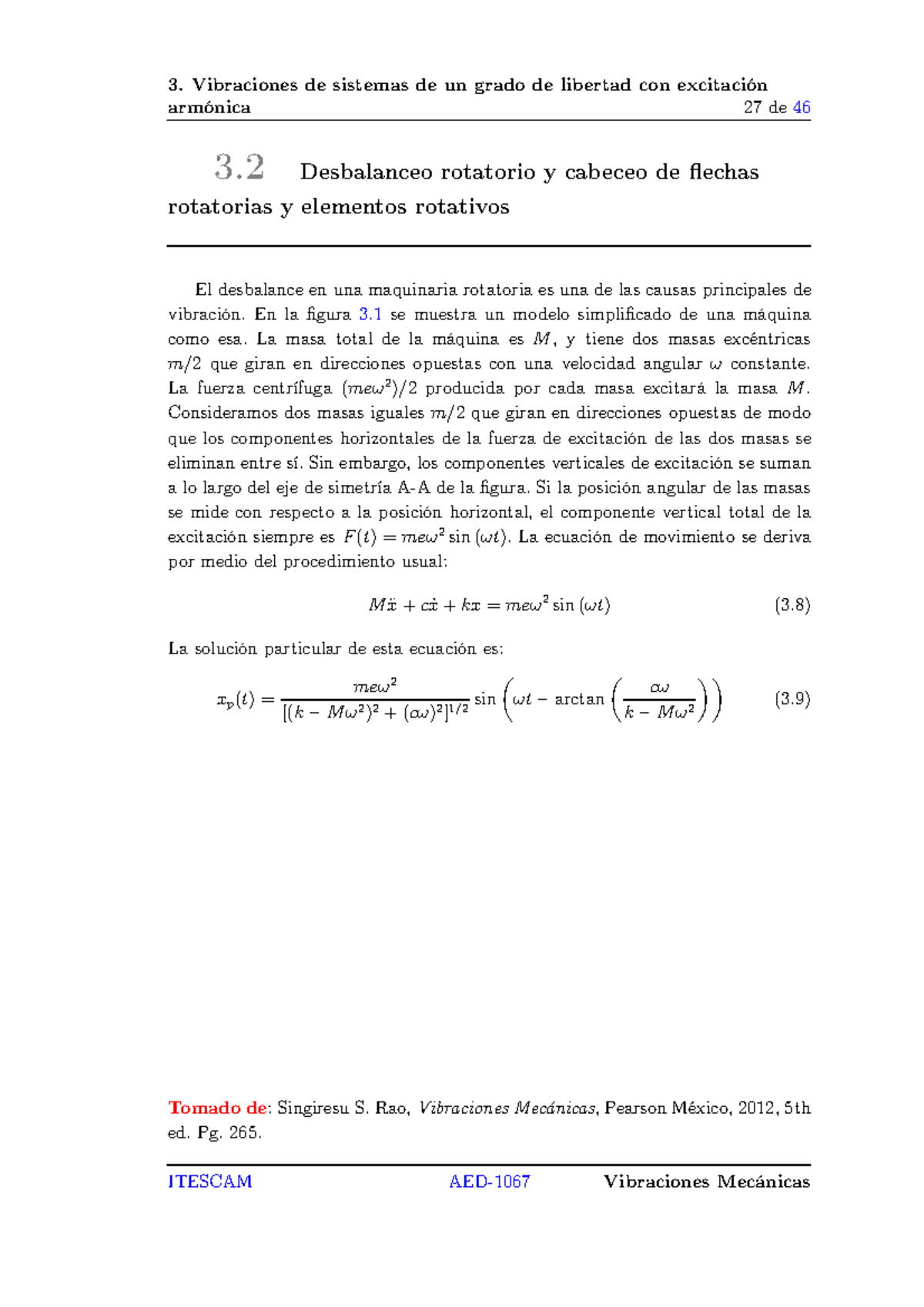 ITESCAM AED-1067 Desbalanceo Rotatorio y Vibraciones Mecánicas - Studocu