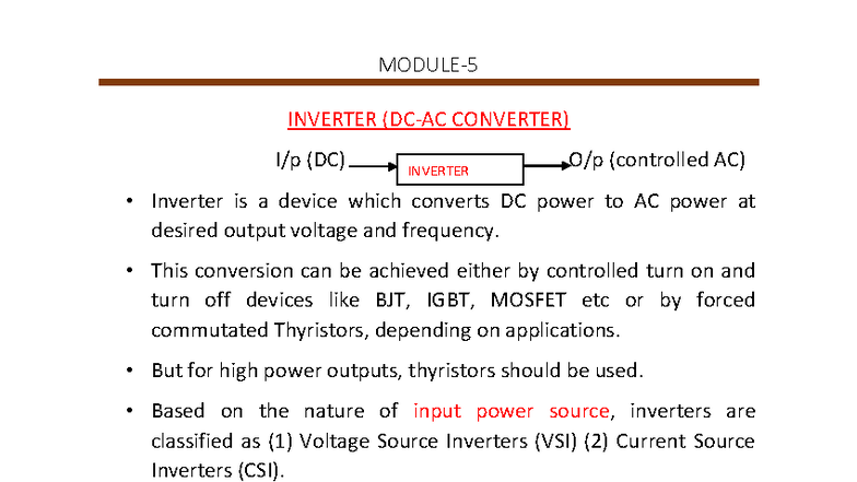 5 - Module Power Electronics: DC to AC Inverter Conversions and Control ...
