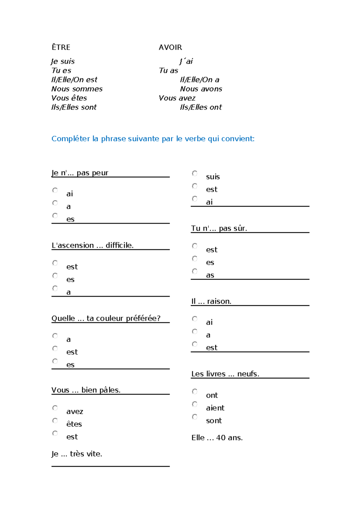 Leçon 1: Les Verbes Auxiliaires - ÊTRE et AVOIR - Studocu