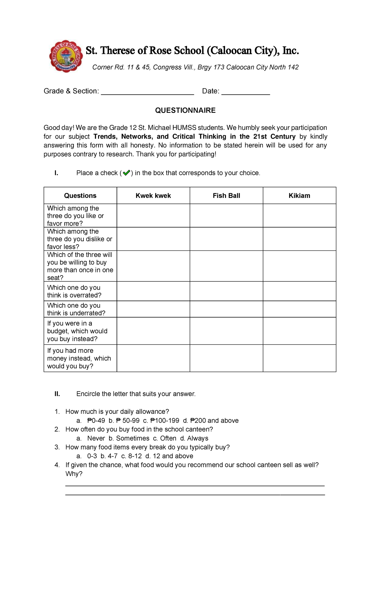Trends-Questionnaire - St. Therese of Rose School (Caloocan City), Inc ...
