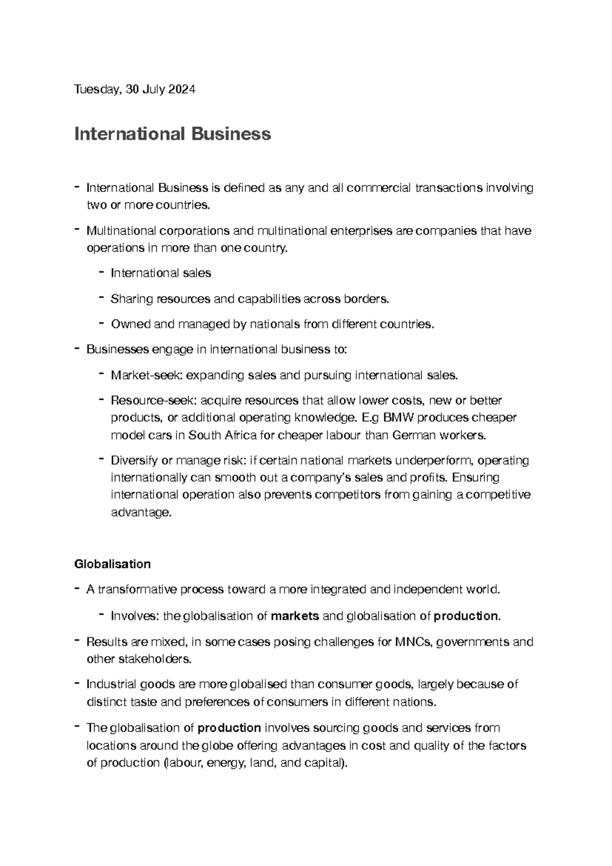 IB Lecture Notes: Understanding International Business Dynamics - Studocu