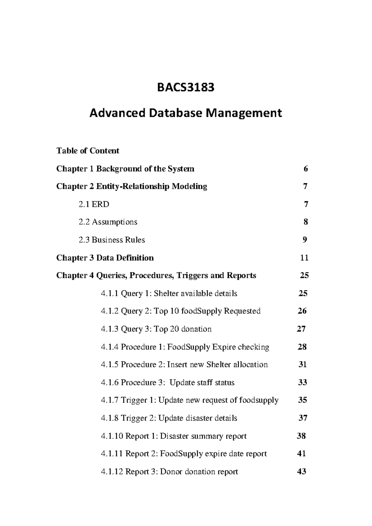 BACS3183 Advanced Database Management Project - Advanced Database ...