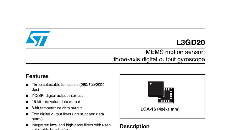 L3GD20 MEMS Motion Sensor Overview and Specifications - Studocu