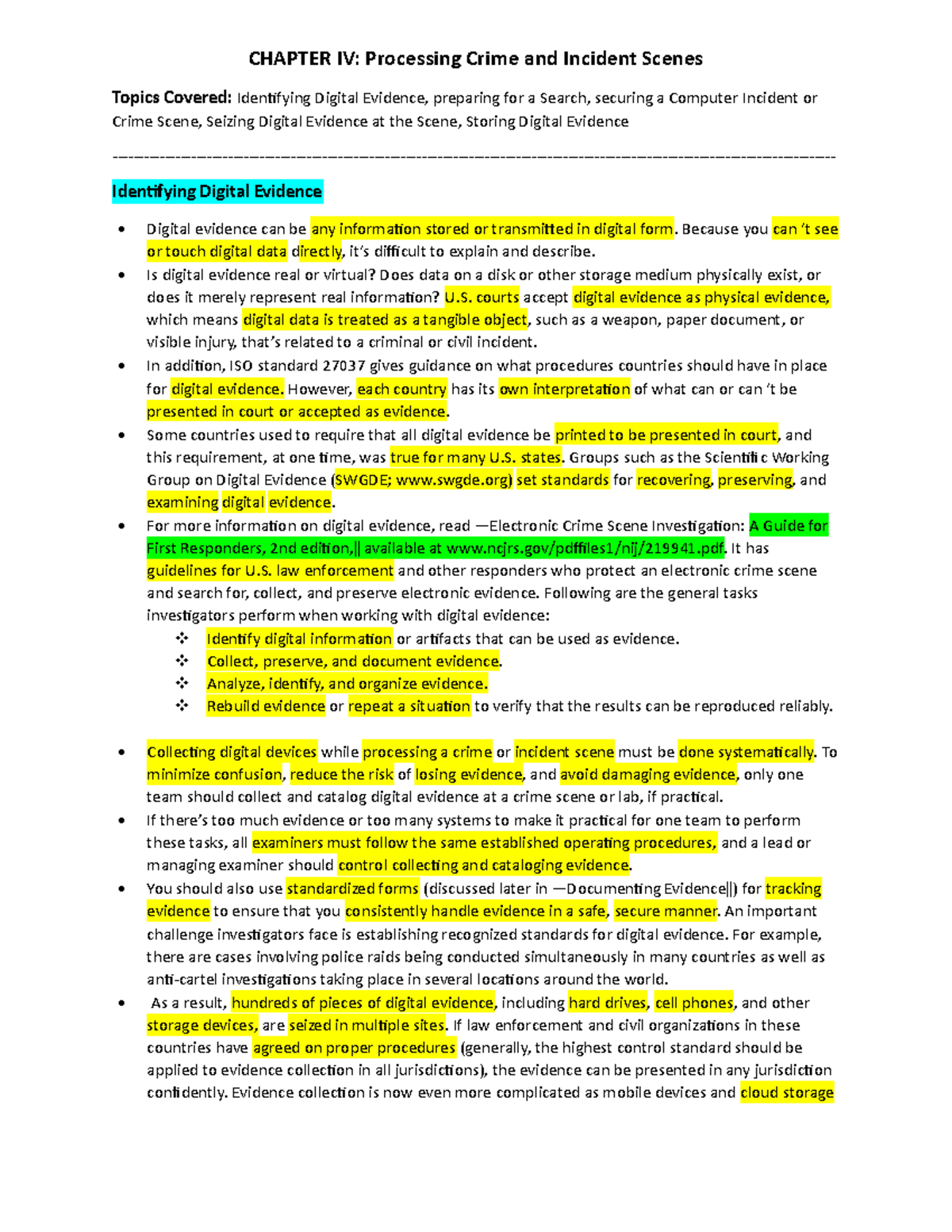 Chapter IV - Processing Crime & Incident Scenes in Digital Forensics ...