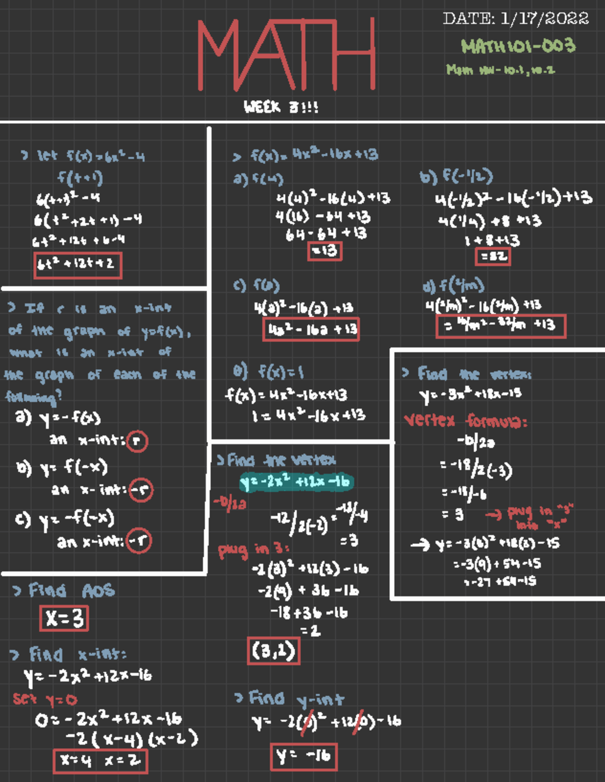 MATH 101-003 1-18-22 notes - DATE: 1/17/ MATH 101- Math HW - 10-1,10 ...