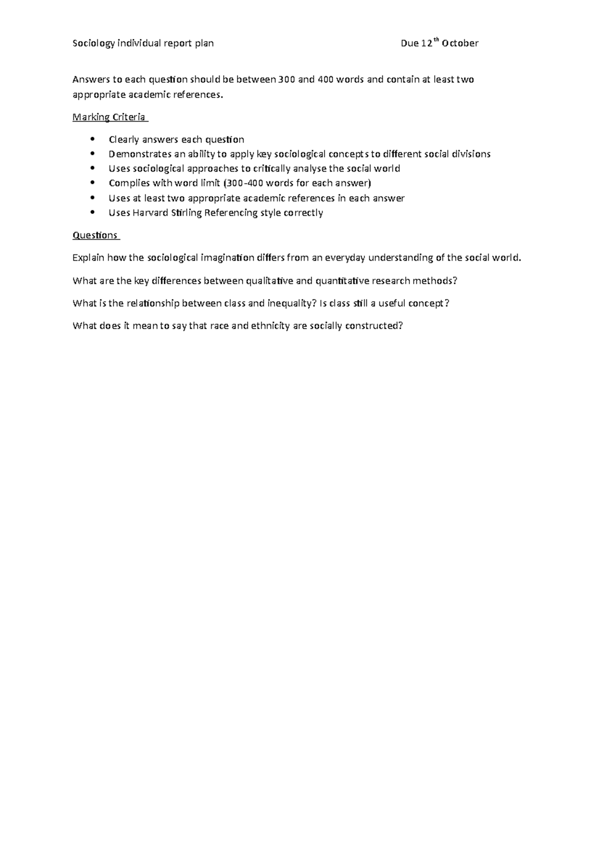 Individual report plan - Answers to each question should be between 300 ...