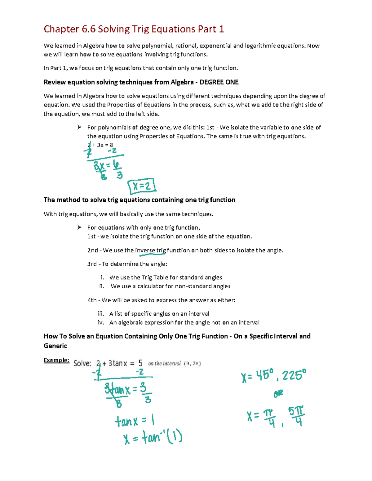 Chapter 6.6: Solving Trig Equations Part 1 Techniques and Strategies ...