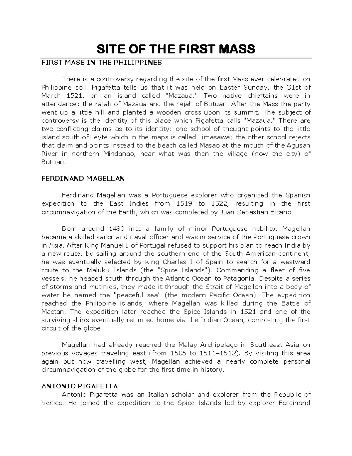 RPH - First Mass Controversy: Limasawa vs. Butuan Analysis - Studocu