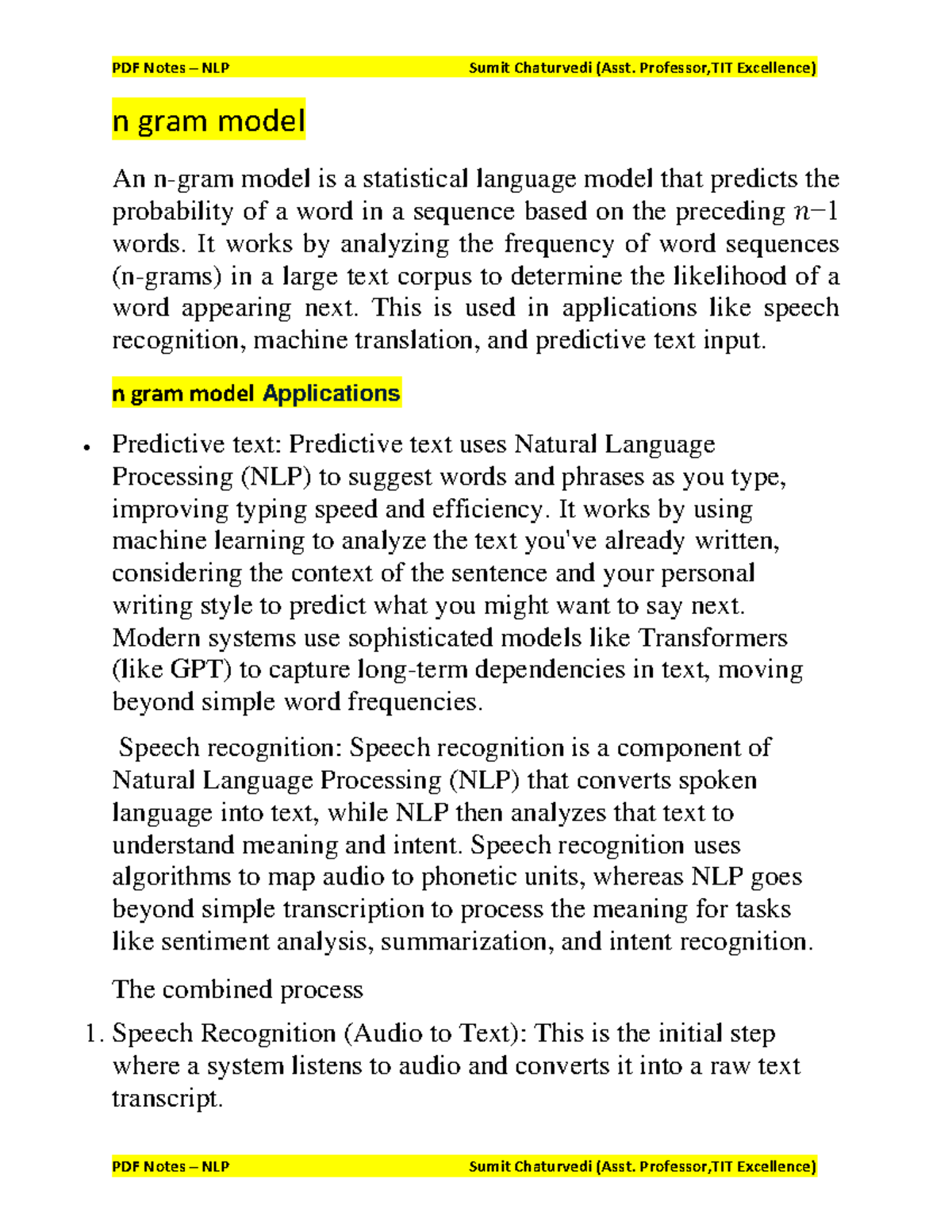 NLP UNIT 2: Tokenization and N-Gram Models by Sumit Chaturvedi - Studocu
