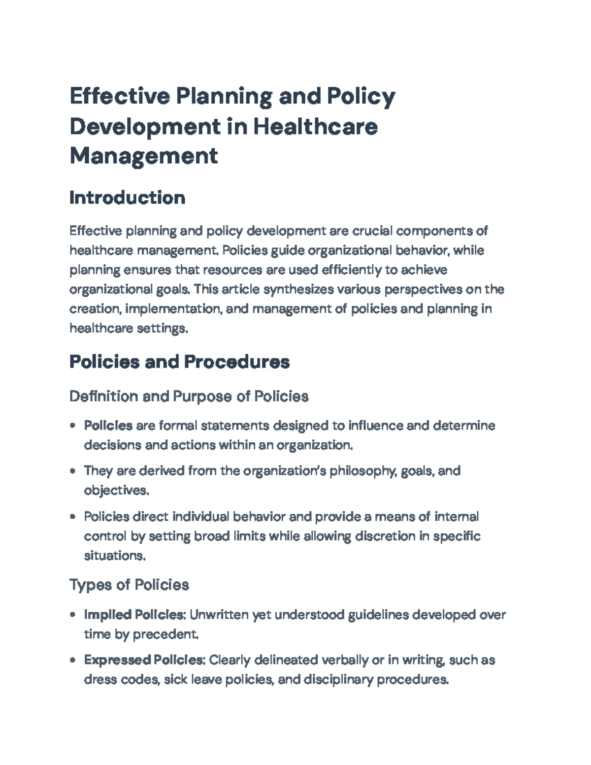 Effective Planning and Policy Development in Healthcare Management ...