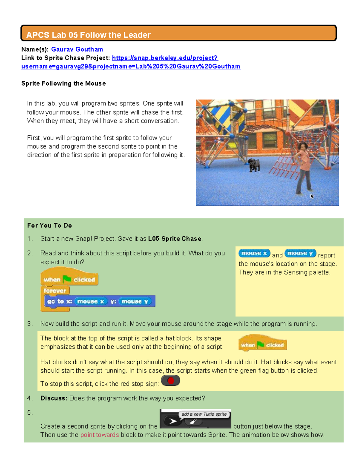 APCS Lab 05: Sprite Chase Programming Guide - Studocu