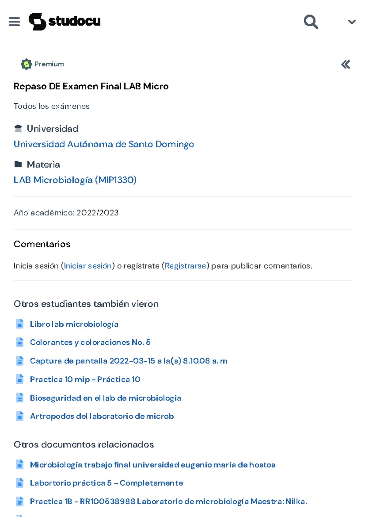 Repaso de Examen Final LAB Micro (MIP1330) - Universidad Autónoma de Santo - Studocu