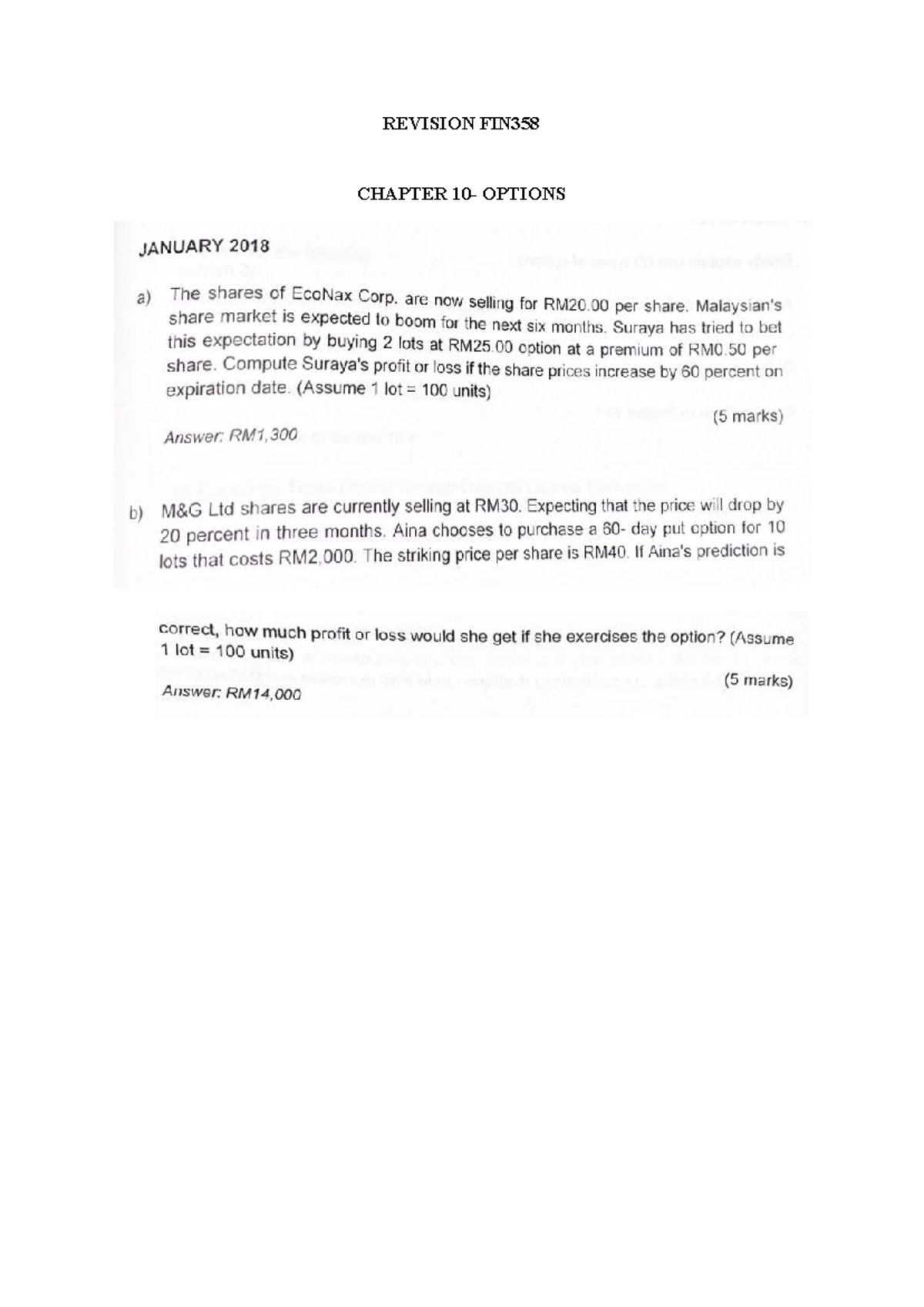 REVISION FIN358 CHAPTER 8 OPTIONS & WARRANTS JAN 2018 - Studocu