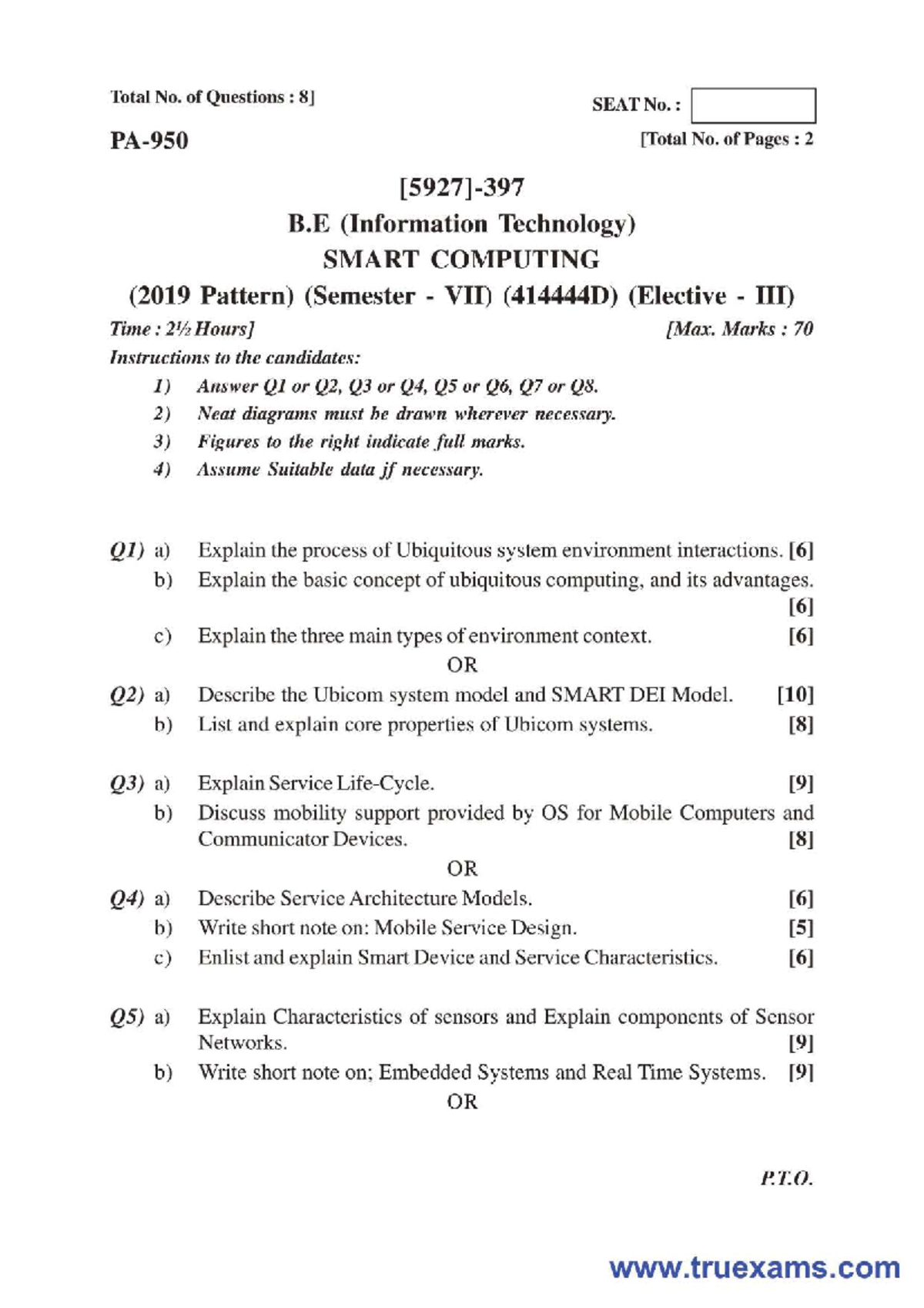 SEM VII-Smart Computing (Oct22) Paper - Total No. of Questions : SEAT No. : No. of Pages : 2 B ...