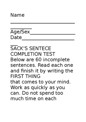 3 sentence completion tests - SENTENCE COMPLETION TEST: Semi-structured ...