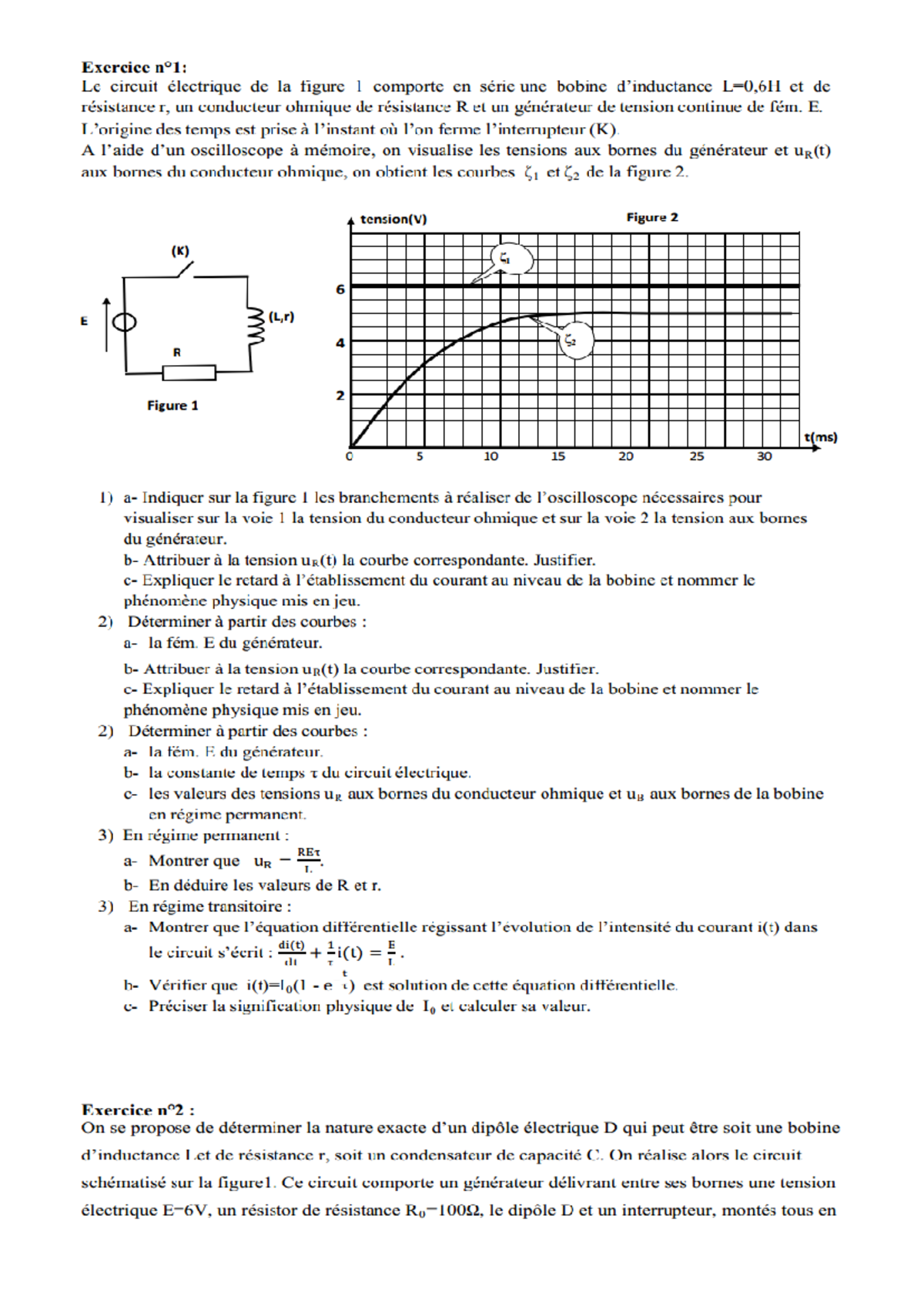 Dipole rl exercices non corriges 3 1 - Exercice Le circuit électrique ...