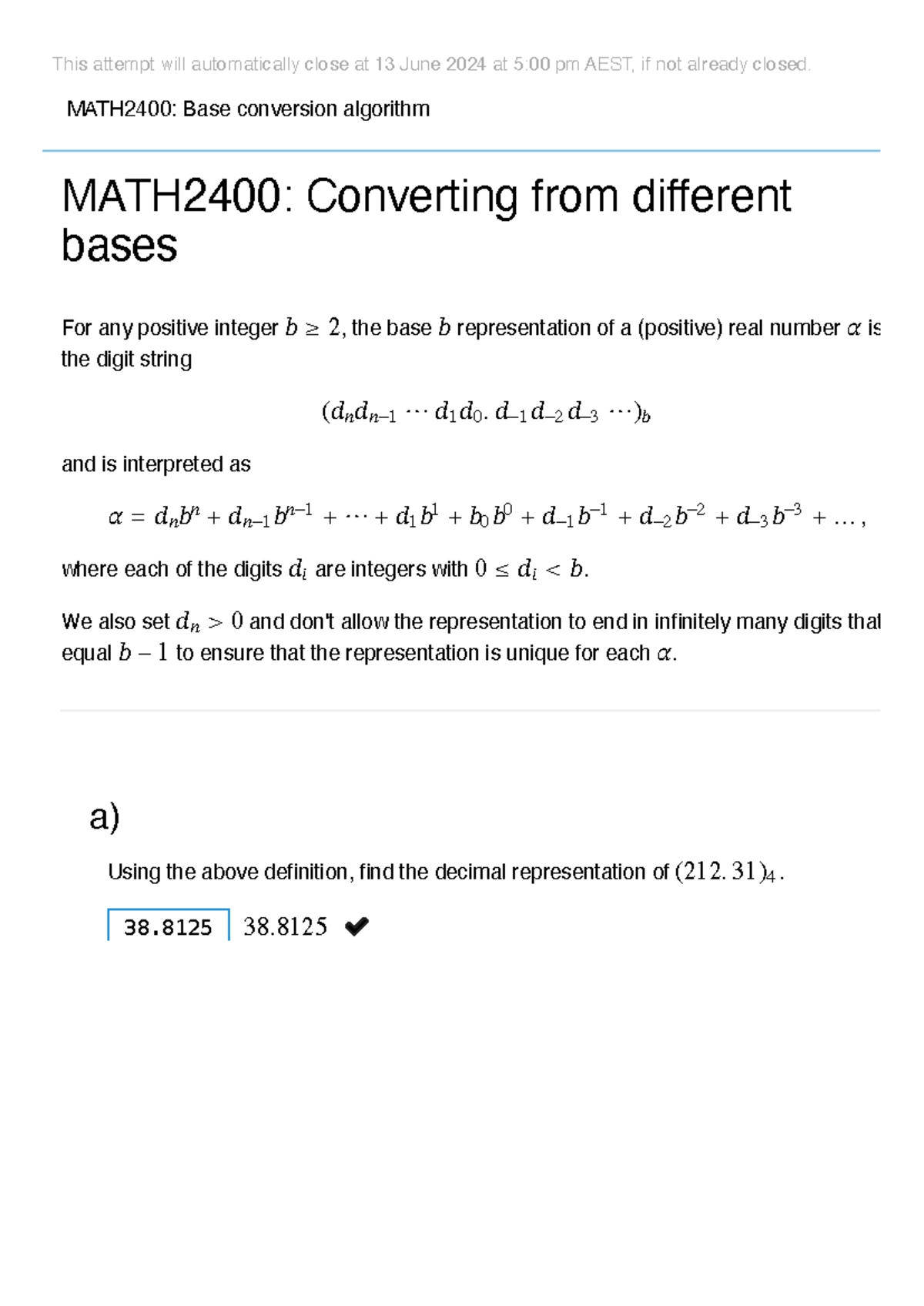 MATH2400: Week 2 Base Conversion Algorithm Lesson Notes - Studocu