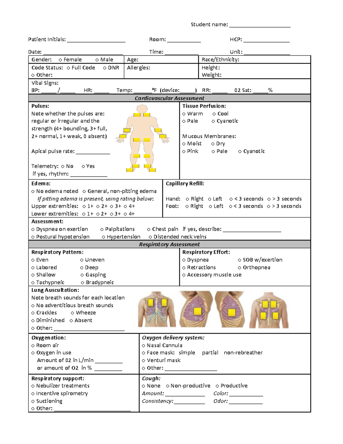 Physical Assessment Guide for Clinical - Student name ...