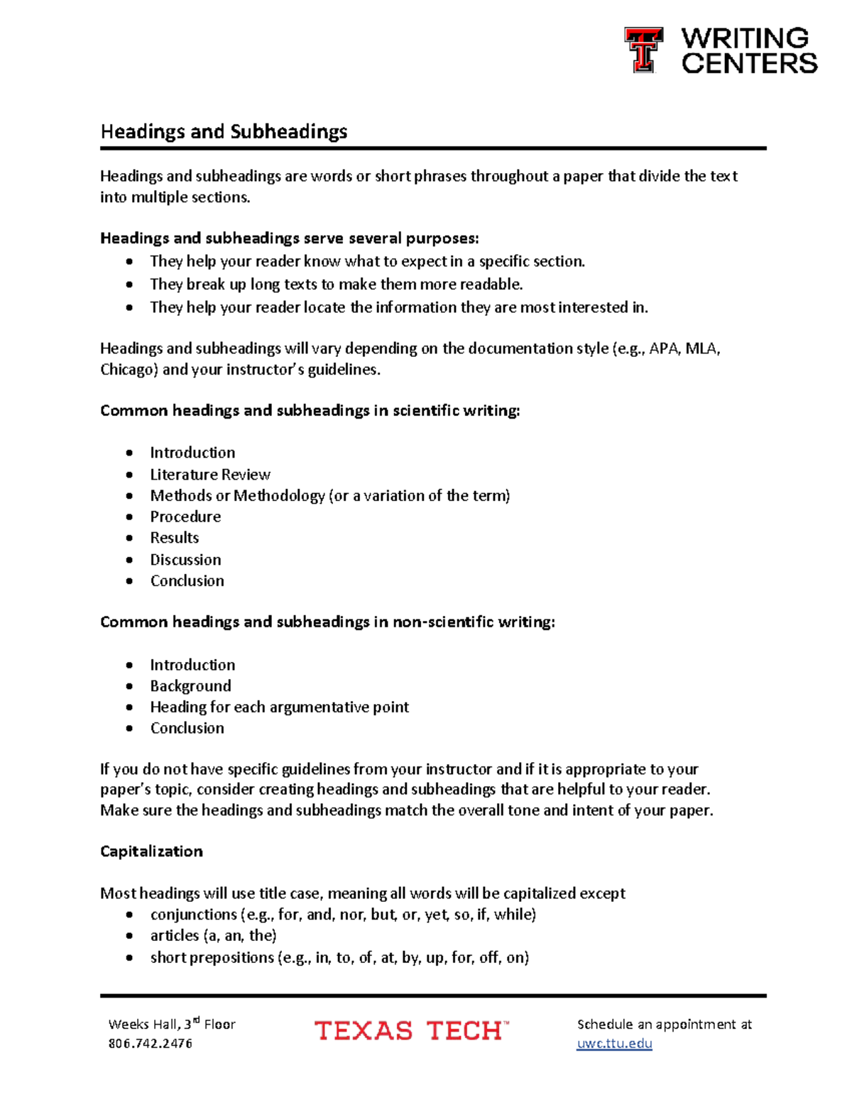 Headings and Subheadings Guide - English 101 Notes - Studocu