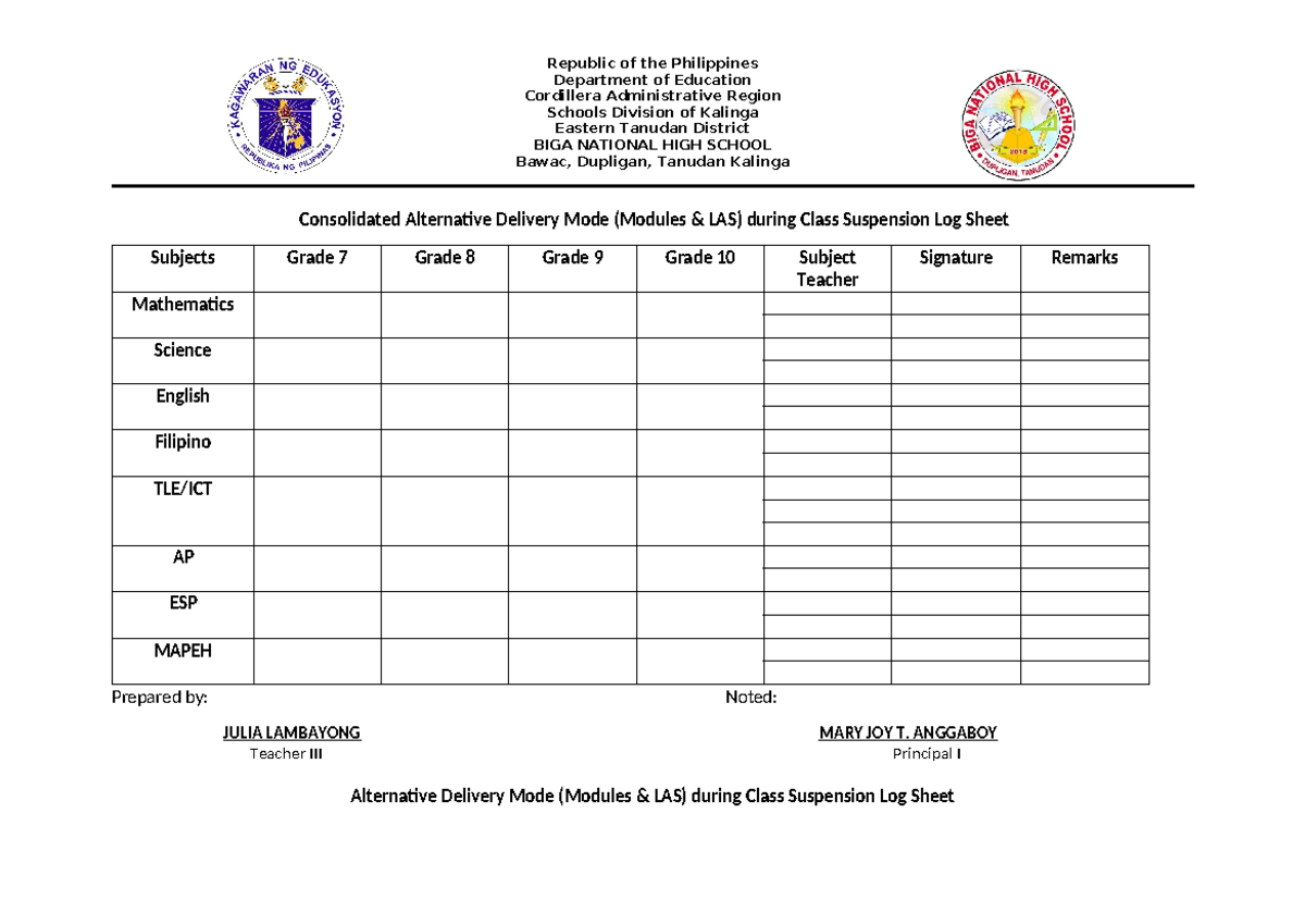 ADM LOG Sheet - ADM - Department of Education Cordillera Administrative ...