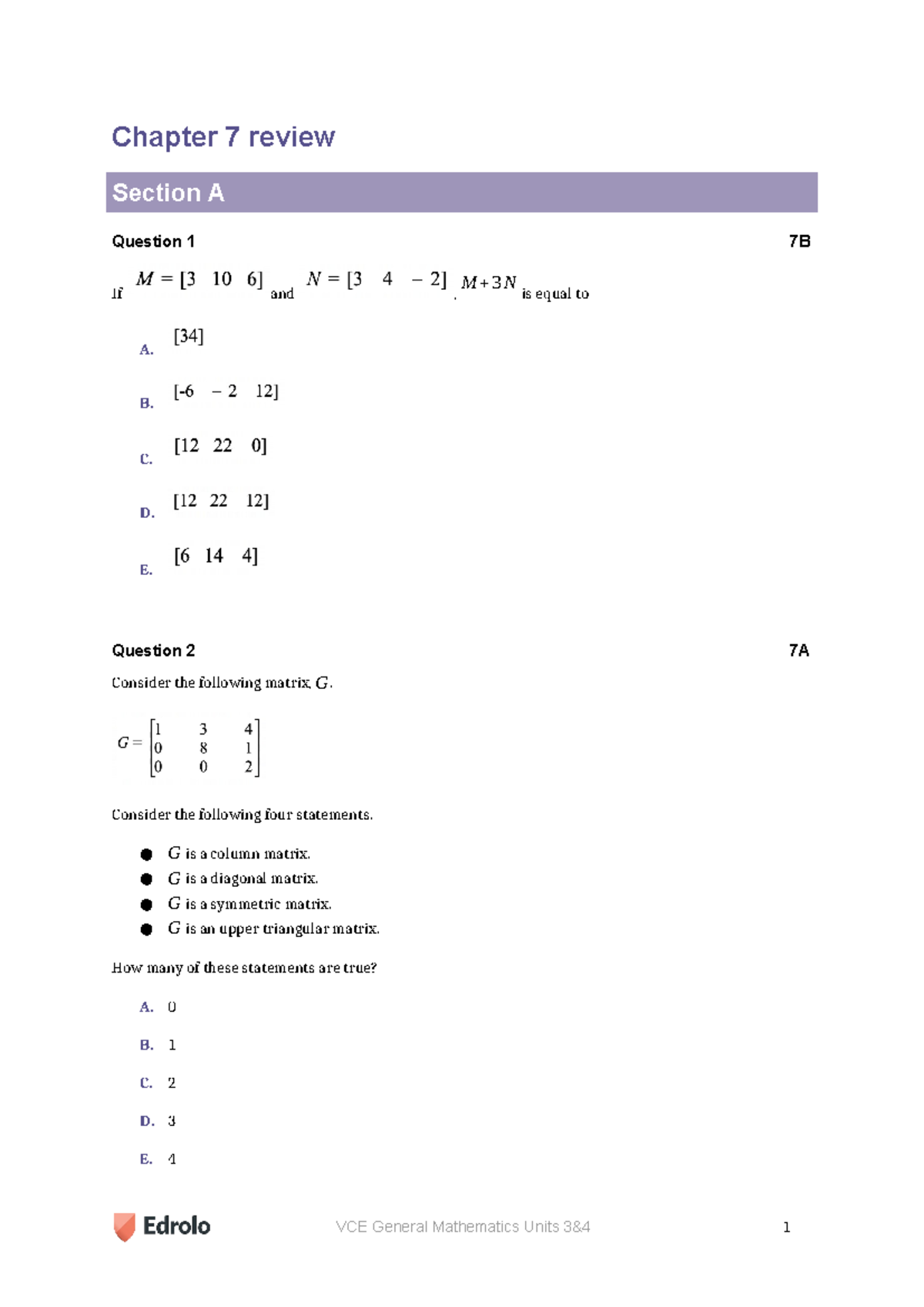 VCE General Mathematics Units 34 - Chapter 7 Review & Answers - Studocu