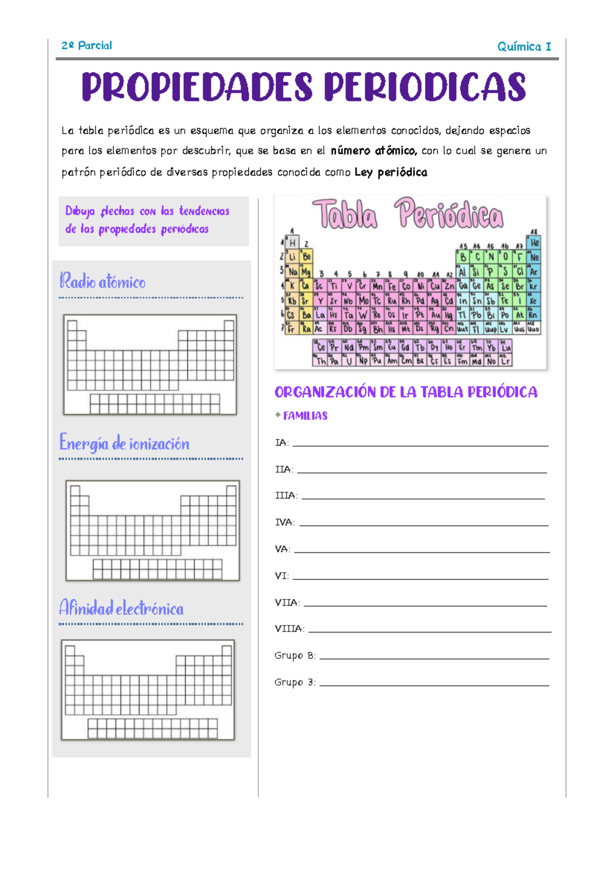 2º Parcial Química I: Propiedades Periódicas y Tabla Periódica - Studocu
