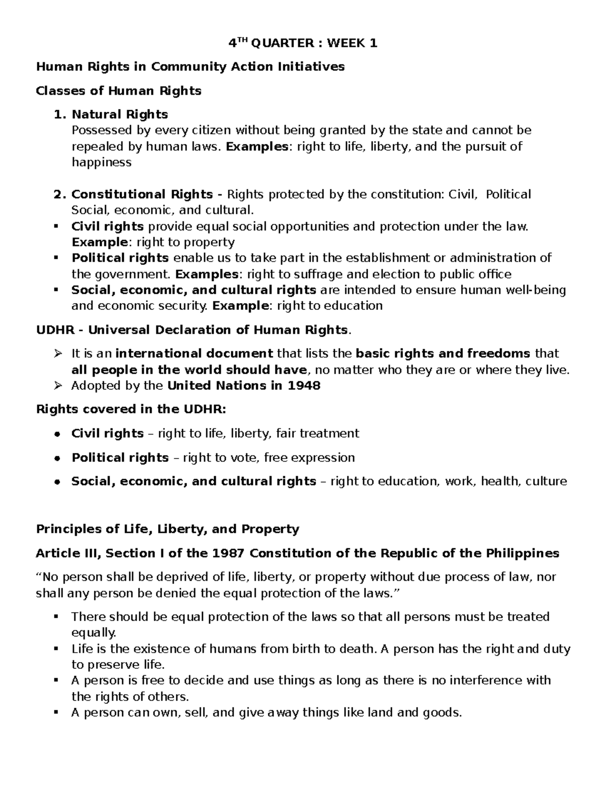 4TH QUARTER: WEEK 1 Human Rights & Social Justice in Community Action ...
