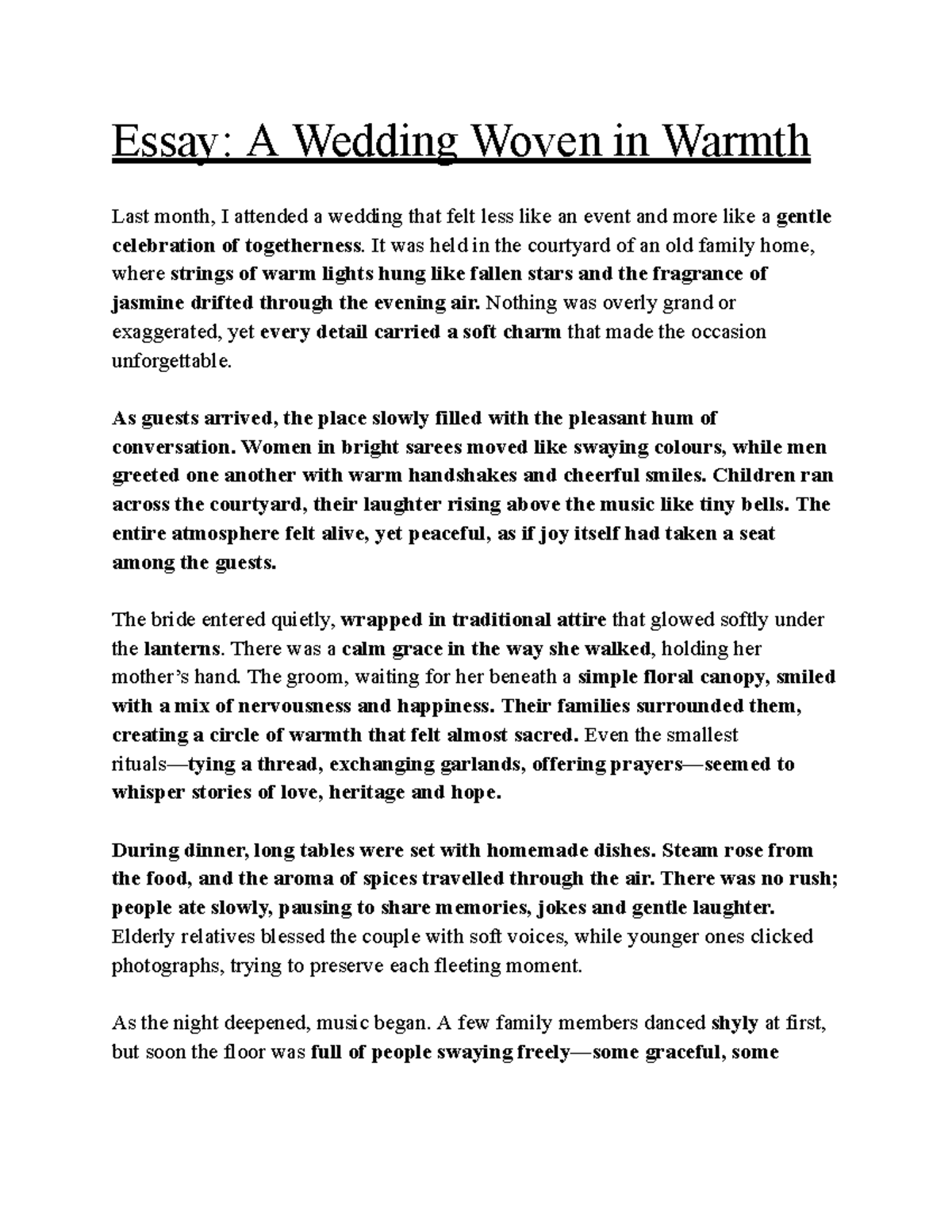 Wedding Woven in Warmth: An ISC Essay Reflection - Studocu