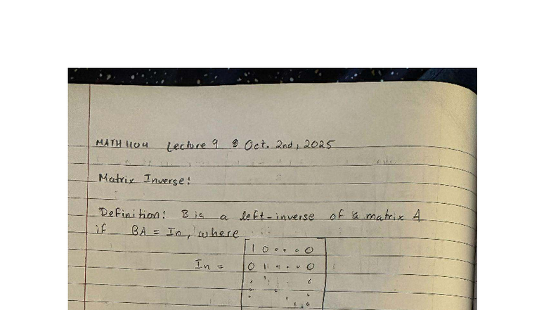 MATH 1104 Lecture 9: Matrix Inverse and Determinants Overview - Studocu