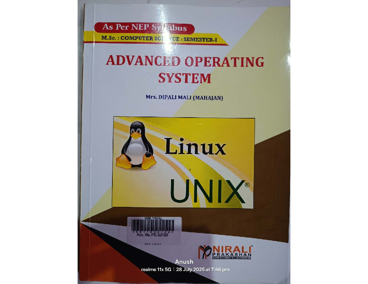 MSc(CS) Advanced Operating System: Comprehensive Study Notes - Studocu