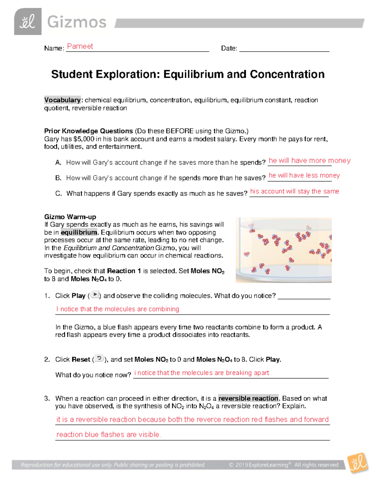 Exploration of Equilibrium Concentration in Chemical Reactions (Gizmo) - Studocu