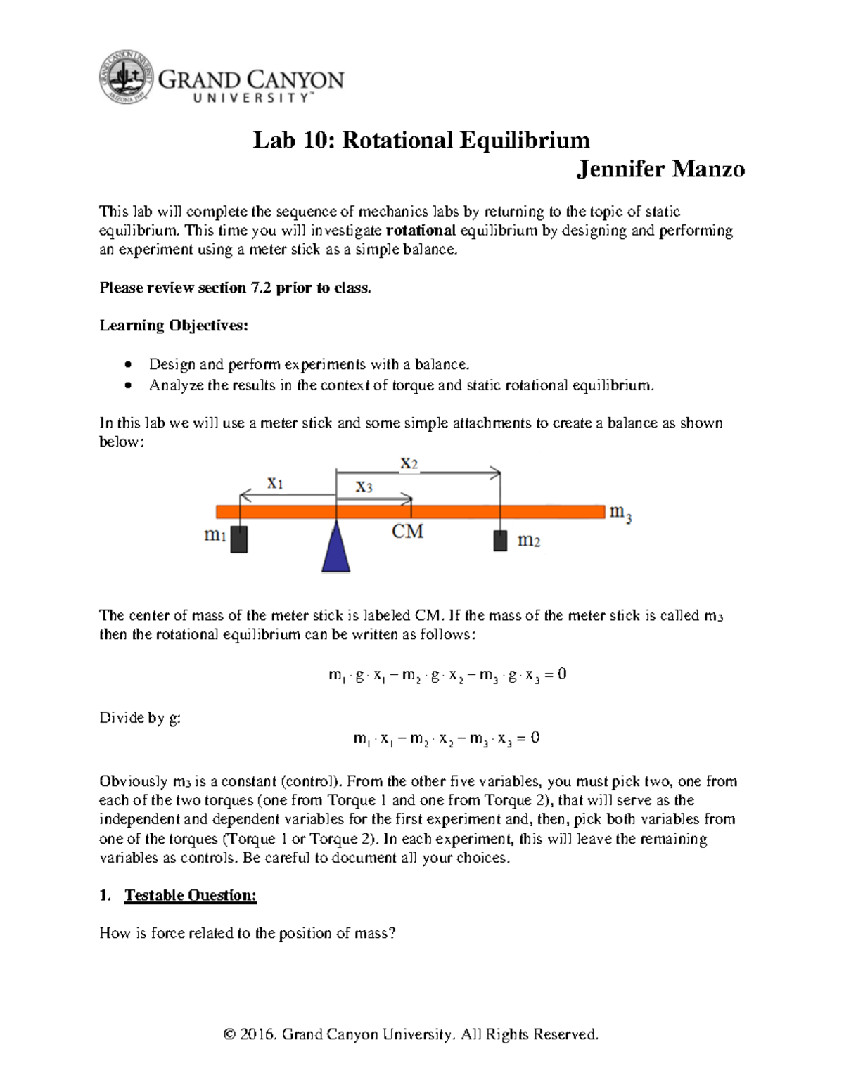 PHY-111L-RS-Lab10 Rotational Equilibrium - Lab 10: Rotational ...