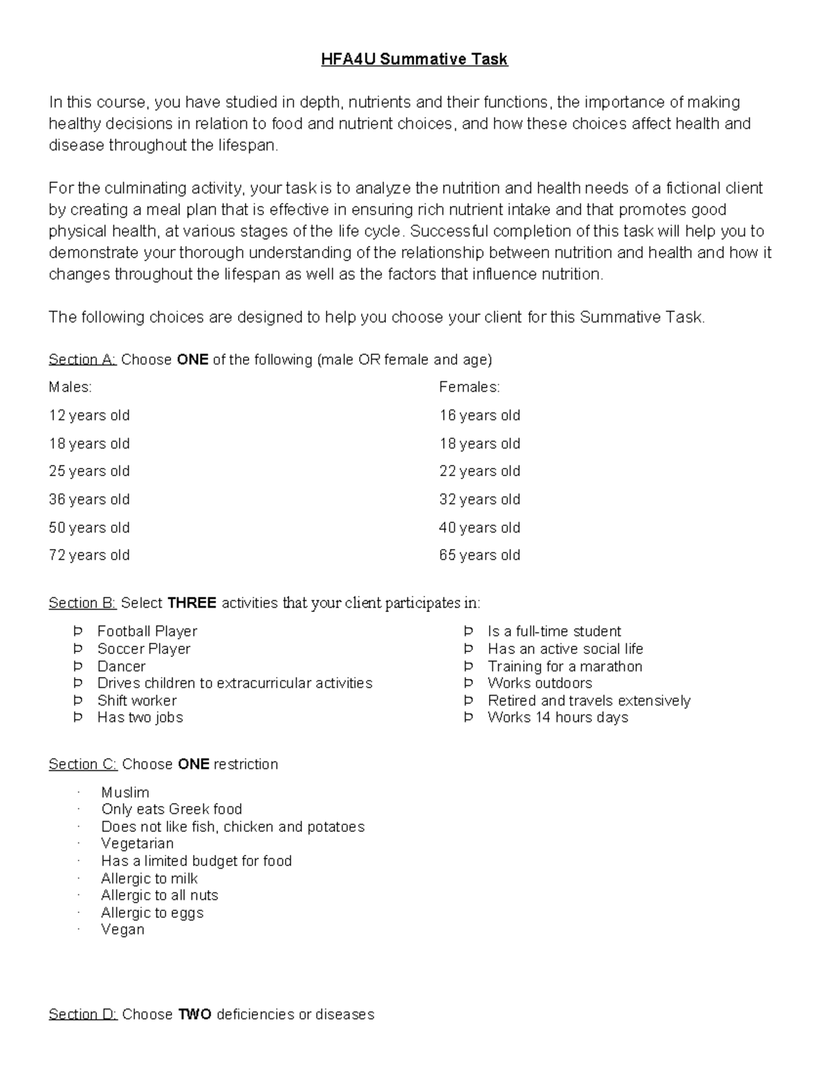 HFA4U Summative Task and Rubric Jan 2024 - HFA4U Summative Task In this ...