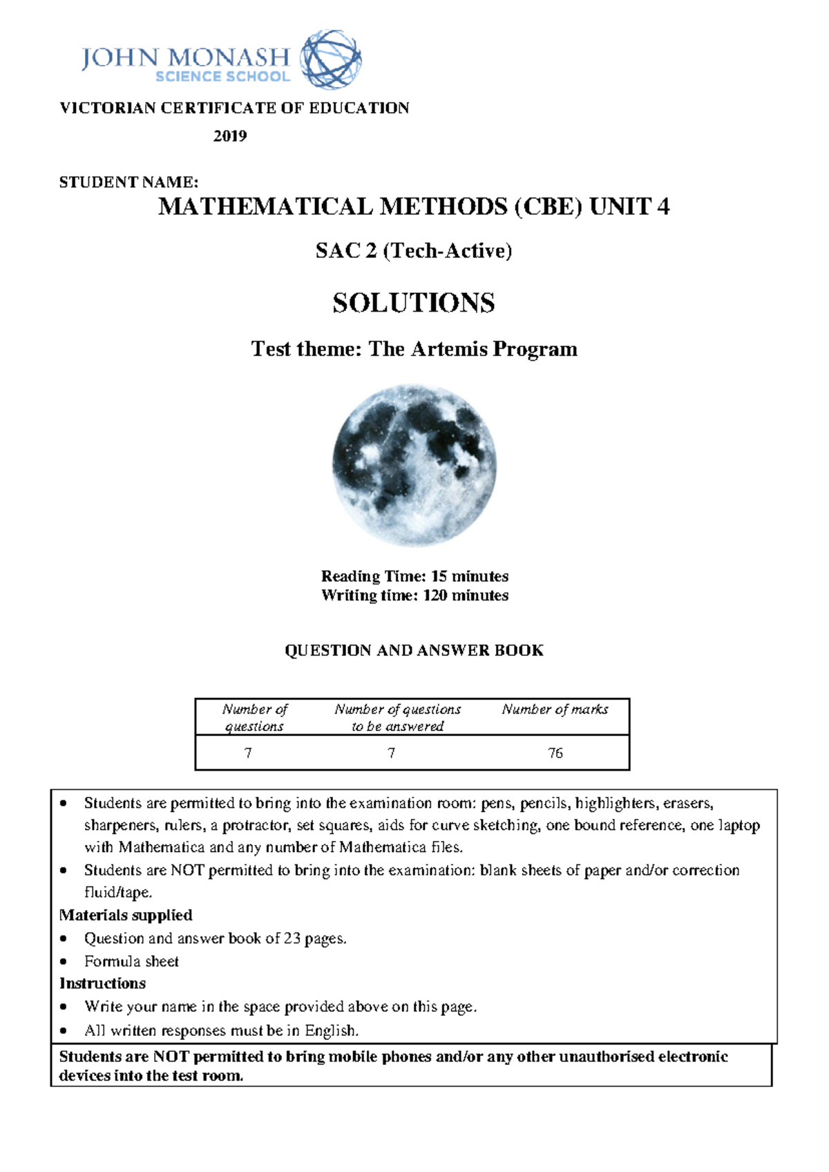 12MMET 19 SAC2 Final Solutions for Mathematical Methods - Studocu