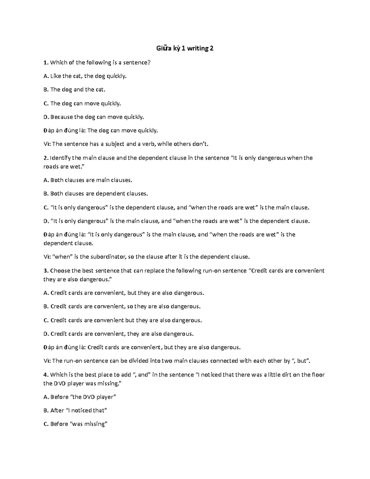 Giữa kỳ 1 - Writing 2 Exam Review Notes - Studocu