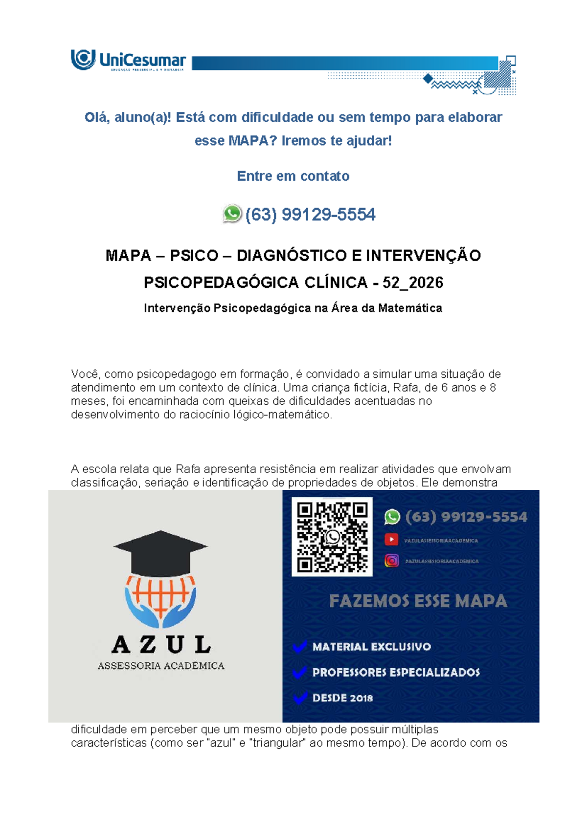MAPA PSICO DIAGNÓSTICO E INTERVENÇÃO PSICOPEDAGÓGICA CLÍNICA 52_2026 ...