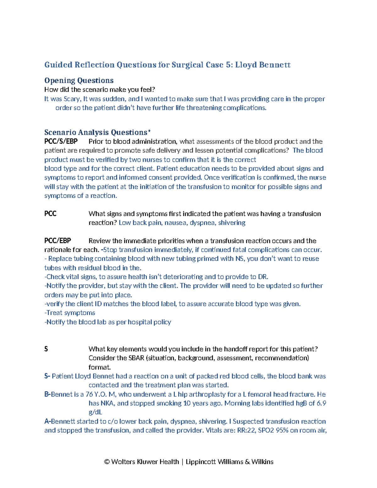 Guided Reflection on V-Sim Blood Transfusion: Case Study of Lloyd ...