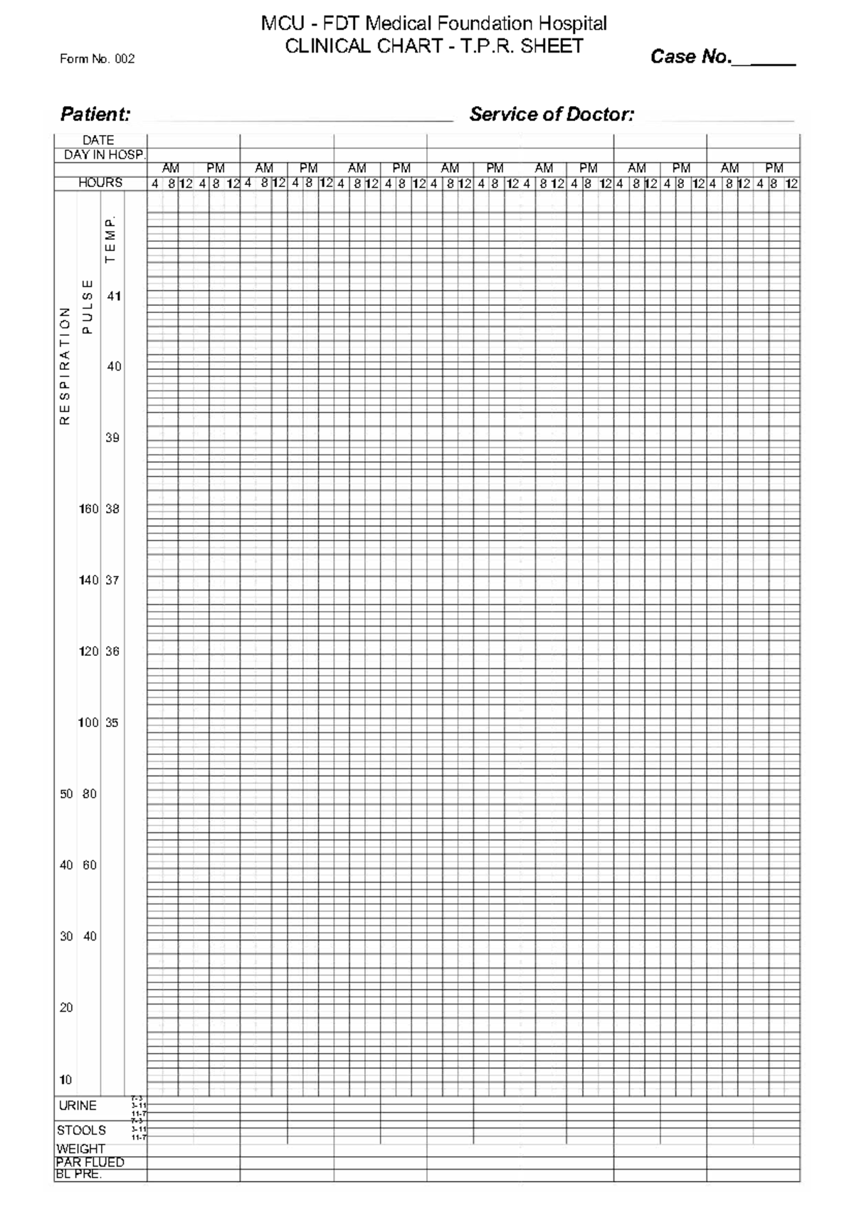 Clinical Chart T.P.R. Sheet - PAK 1 for MCU FDT Medical Foundation ...