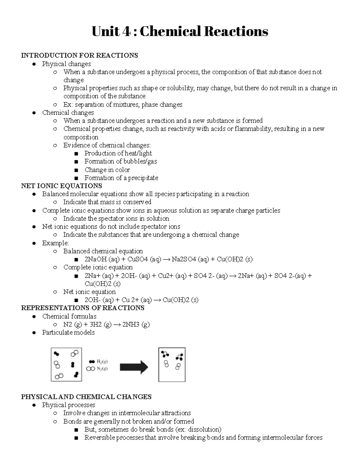 AP Chemistry Unit 4 Review - Unit 4 : Chemical Reactions INTRODUCTION ...