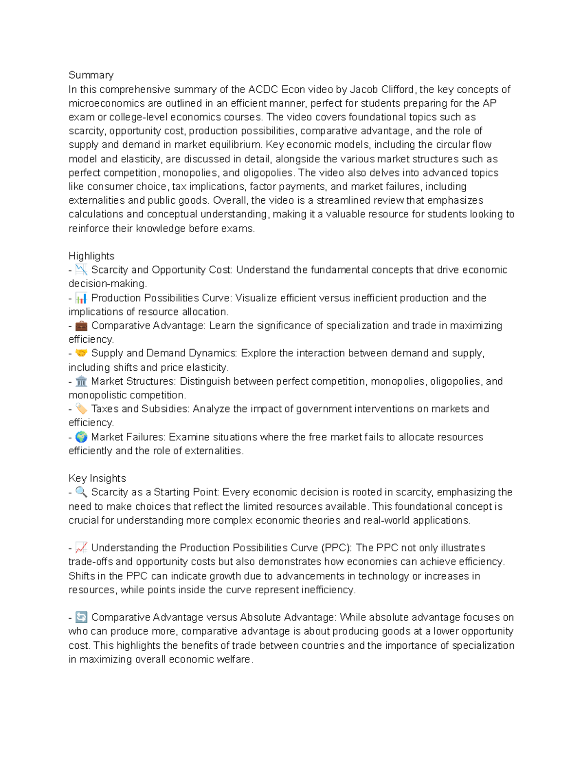 Notes Summer 2024 - Microeconomics Summary - Summary In this ...