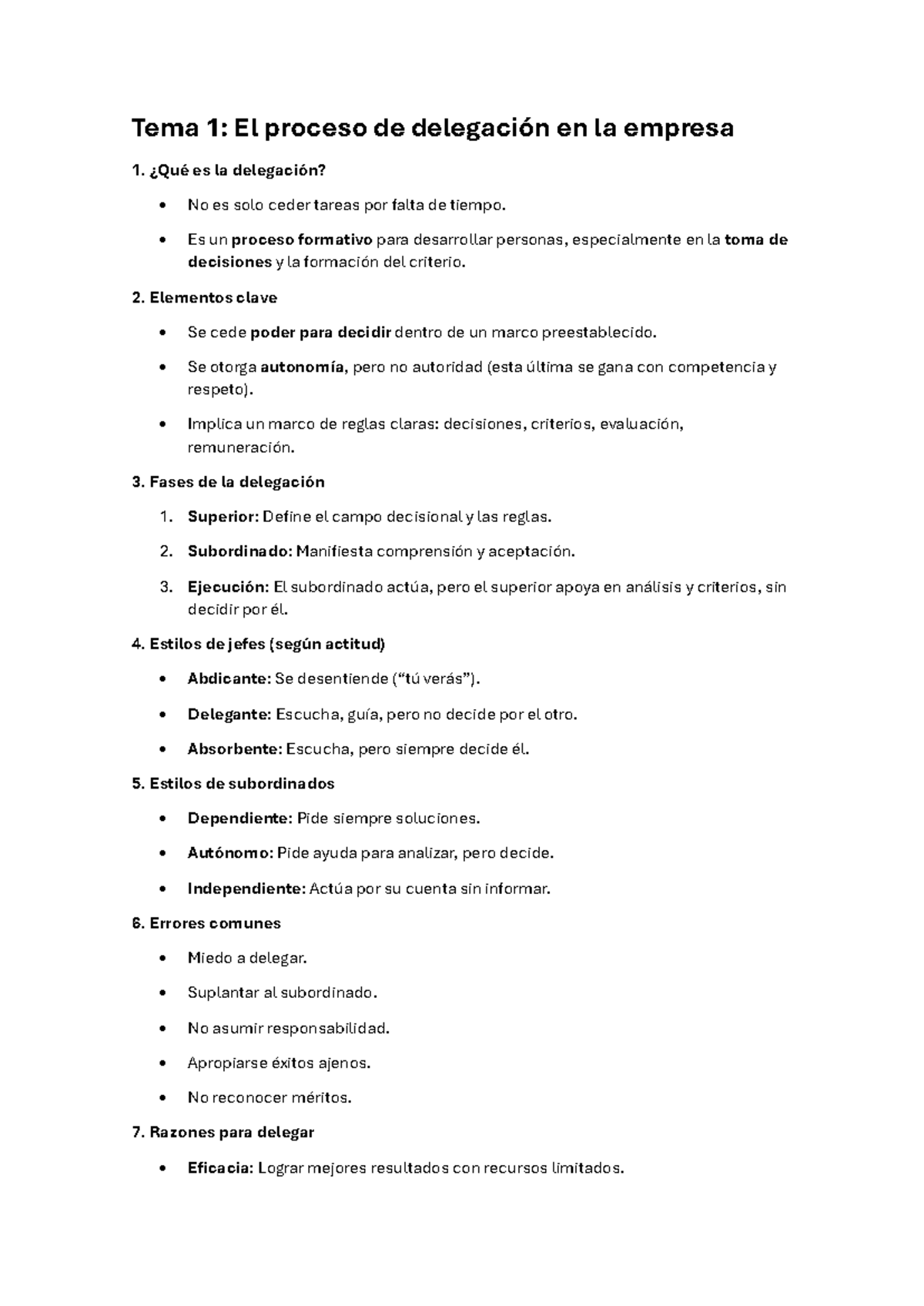 Tema 1: Proceso de Delegación y Comunicación en la Empresa - Resumen ...