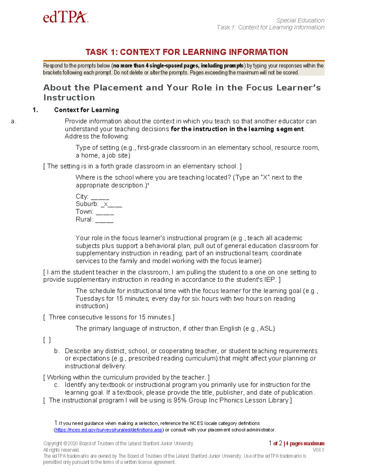 EDU 300: Task 1 - Context for Learning in Special Education - Studocu