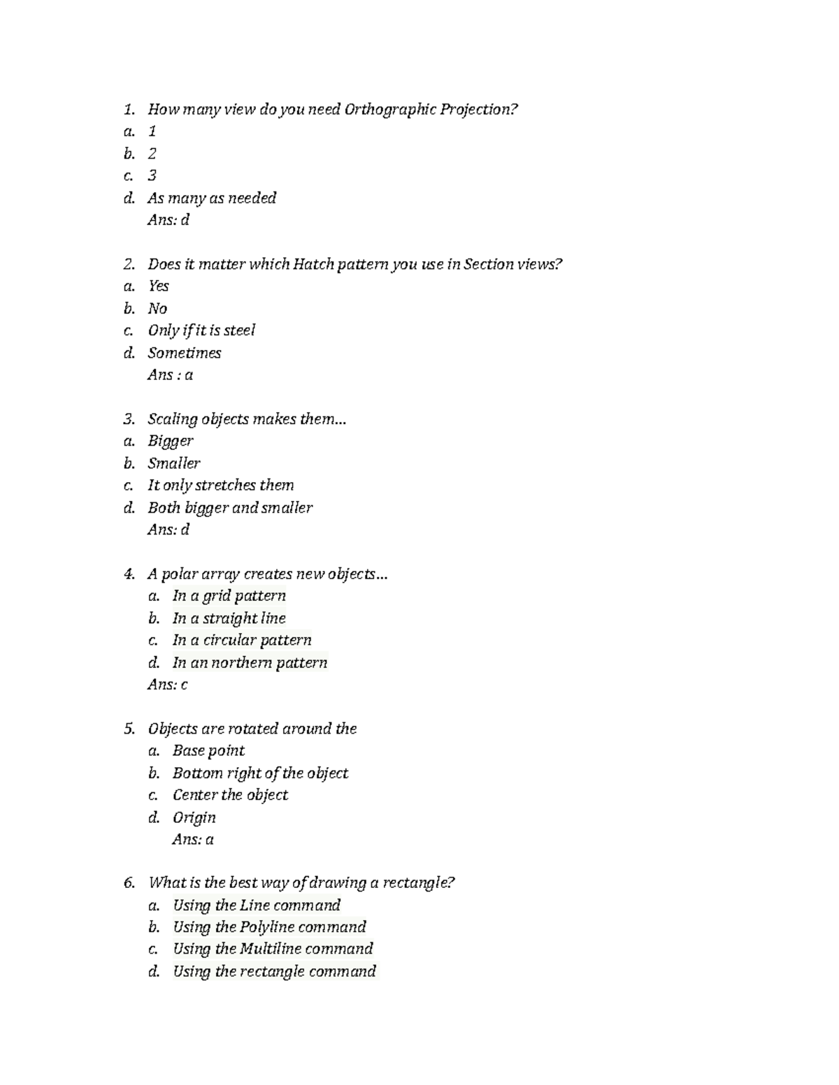 Autocad Quiz - Lecture notes 12 - How many view do you need ...