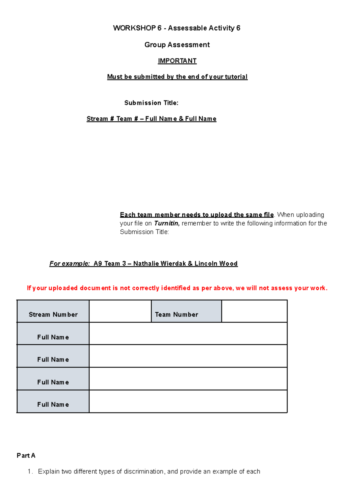 Workshop 6 - Assessable Activity 6 - WORKSHOP 6 - Assessable Activity 6 ...
