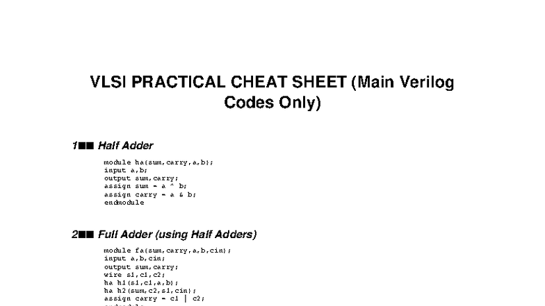 VLSI Cheat Sheet: Key Topics from All 5 Units - Studocu