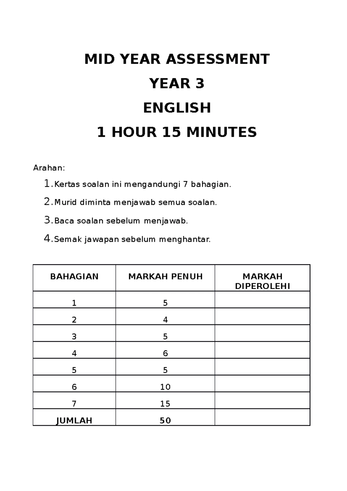 UASA 2024 English Year 6 End of Year Assessment Set 2 - Studocu