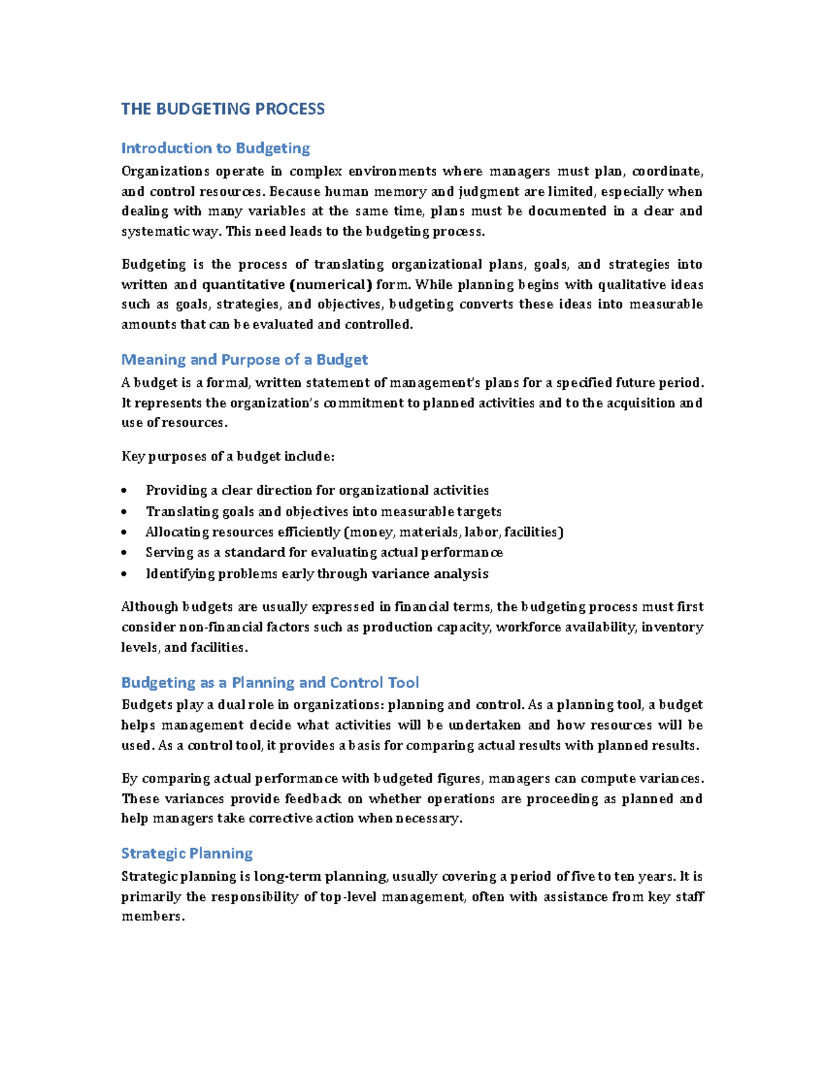 Intro to Budgeting Process: Key Concepts & Strategies - Studocu